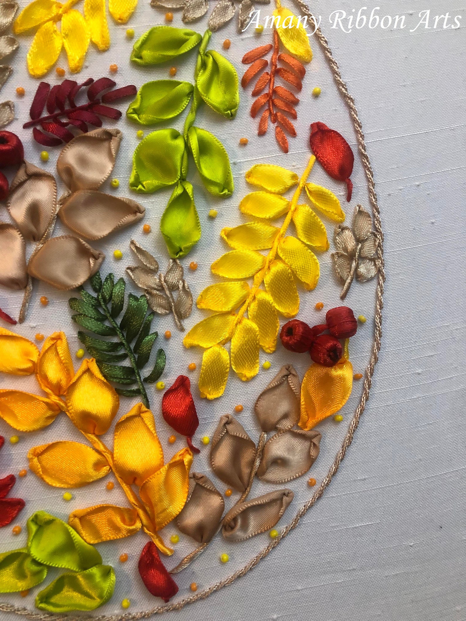 Fall Embroidery, Embroidered Fall Design, Ribbon Work, Ribbon ...