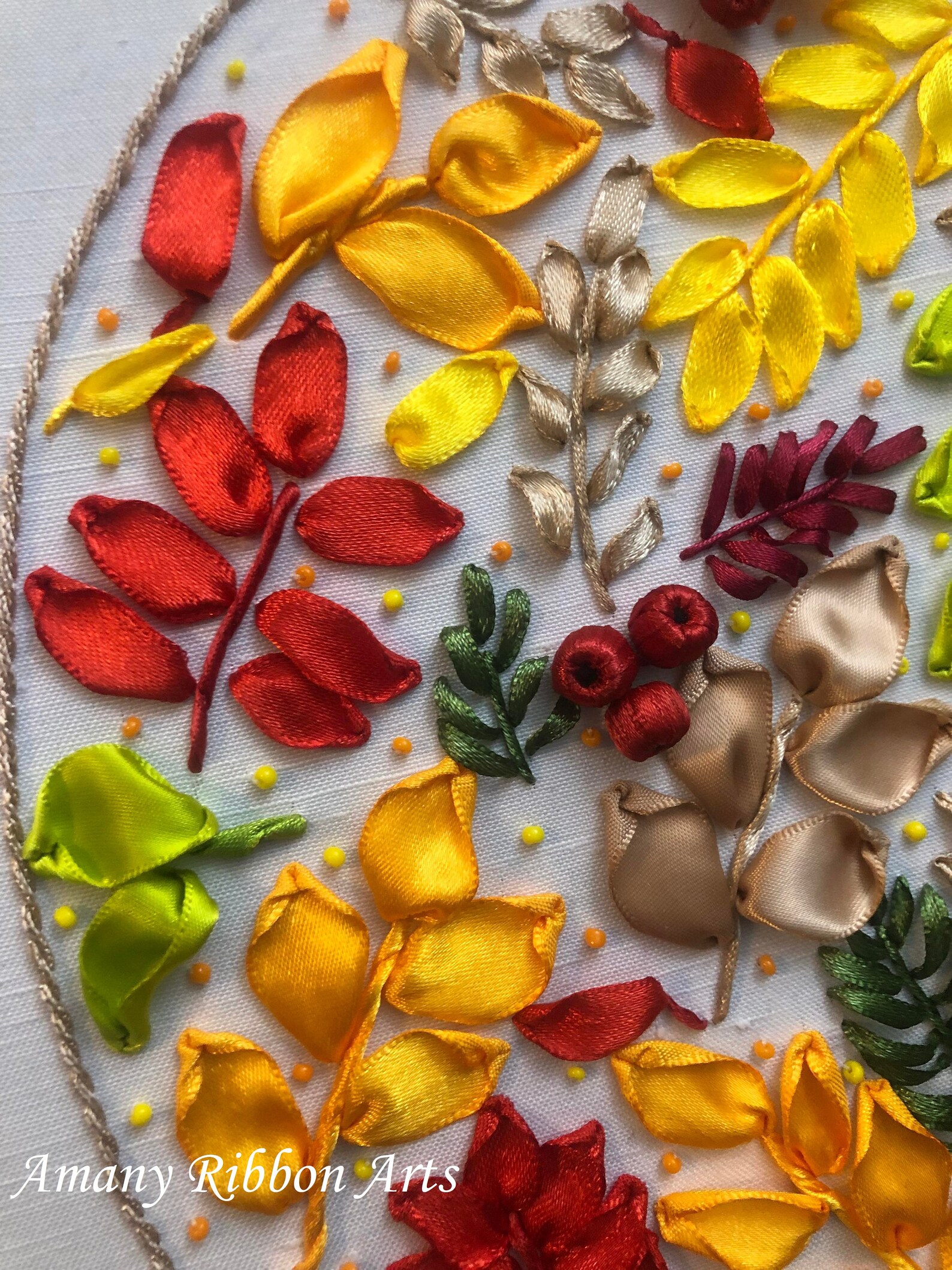 Fall Embroidery, Embroidered Fall Design, Ribbon Work, Ribbon ...