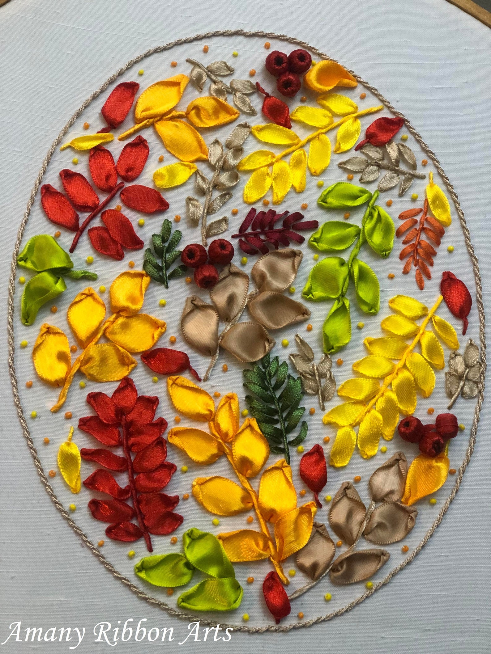 Fall Embroidery, Embroidered Fall Design, Ribbon Work, Ribbon ...