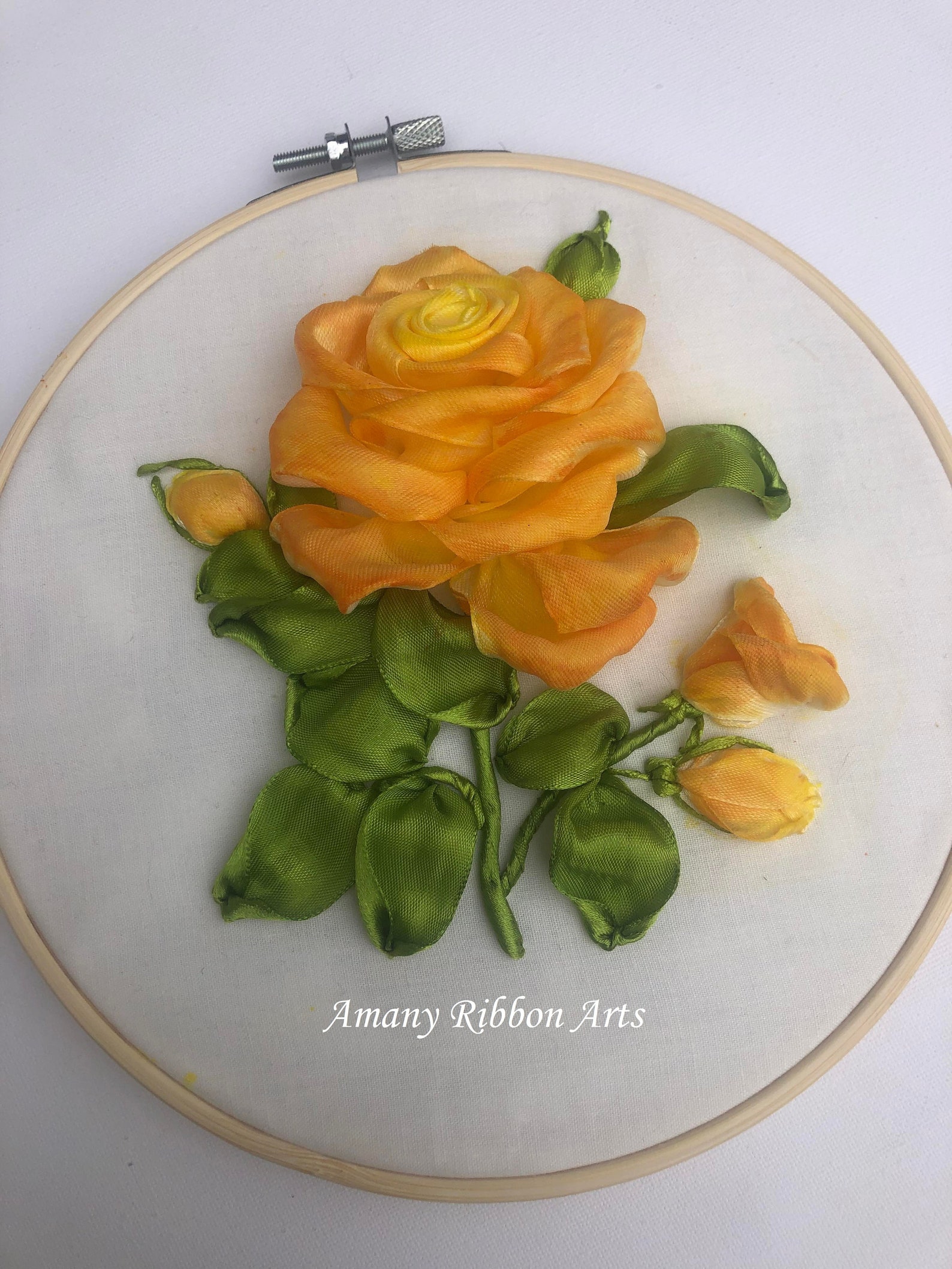 Embroidered Rose, Ribbon Work, Ribbon Embroidery Art, Wall Hanging Art ...