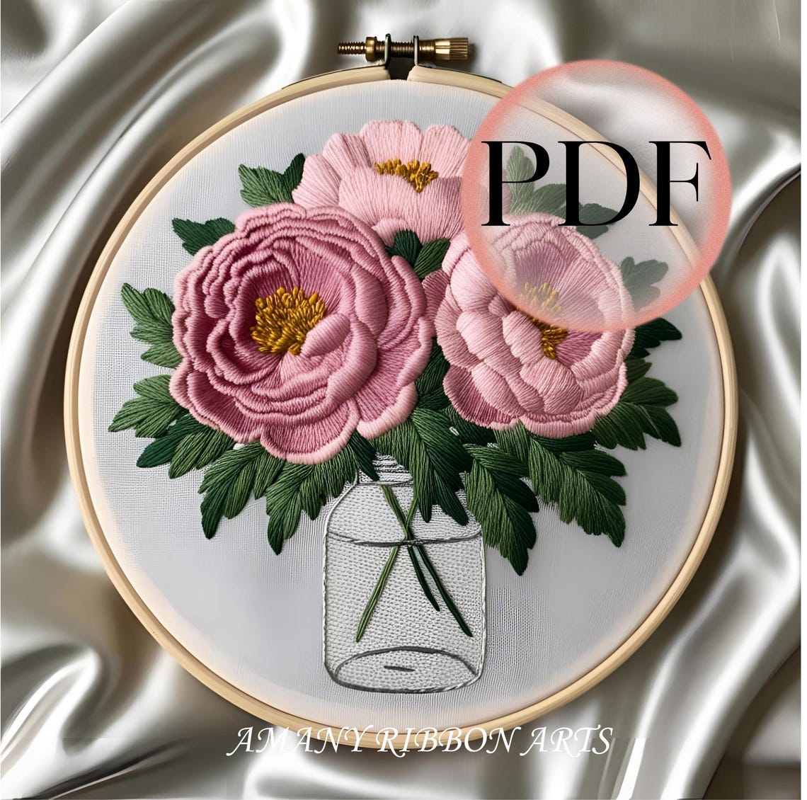 Peony Embroidery Pattern PDF: Wildflower Bouquet, Beginner's Guide ...