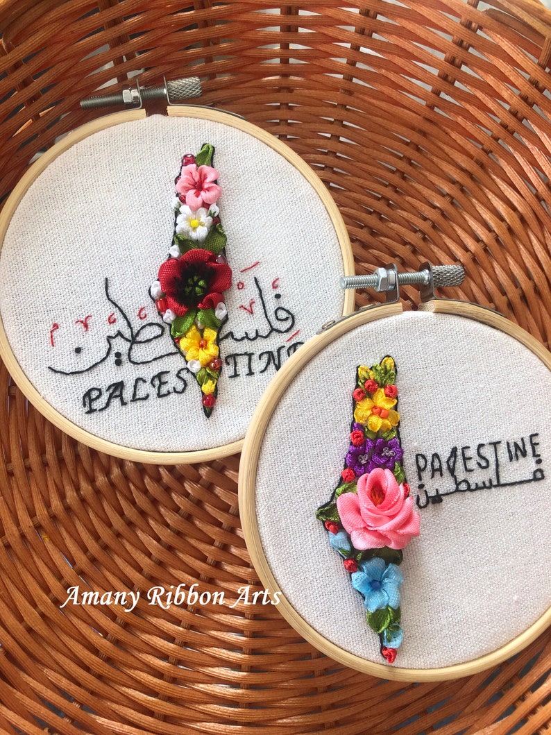 Palestine of Flowers, Palestine Map Hoop, 4 Hoop, Handmade Embroidery ...
