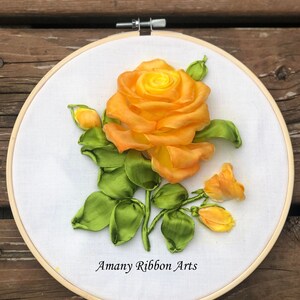 Embroidered Rose, Ribbon Work, Ribbon Embroidery Art, Wall Hanging Art ...