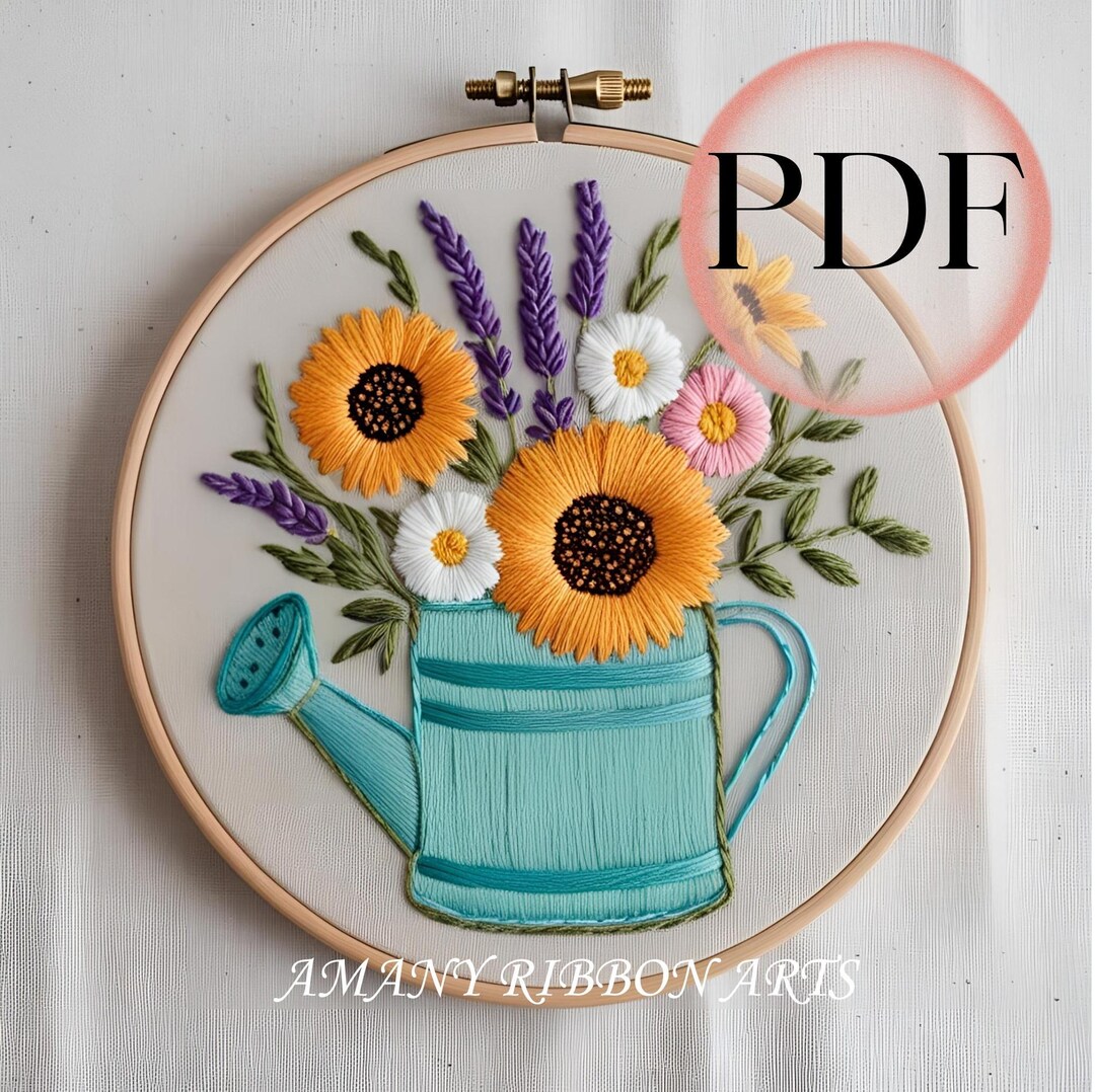 Watering Can Floral Embroidery Pattern: Daisy Bouquet DIY (PDF Download) - Etsy