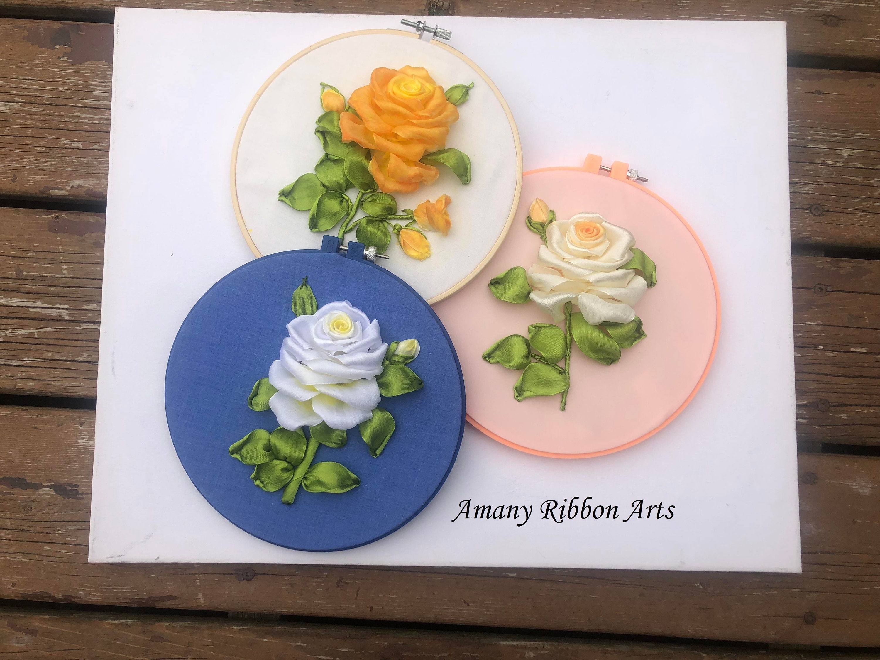 Embroidered Rose, Ribbon Work, Ribbon Embroidery Art, Wall Hanging Art ...