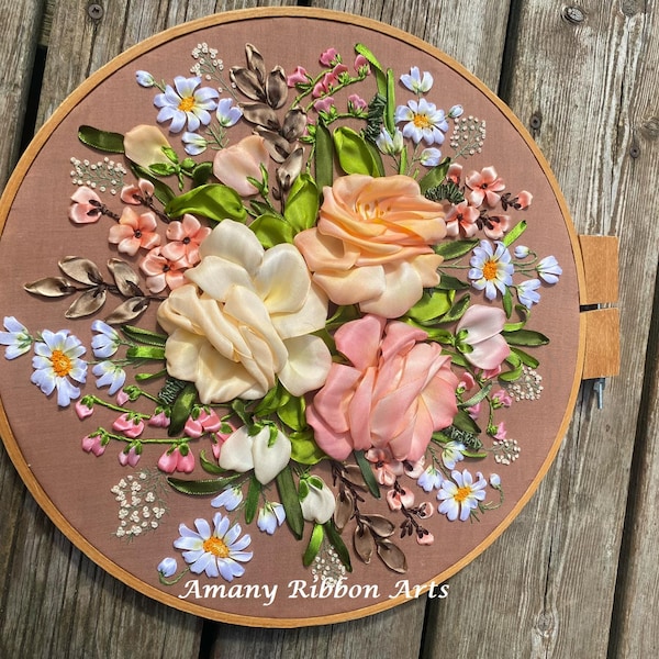 Embroidered Rose, Ribbon Work, Ribbon Embroidery Art, Wall Hanging Art ...