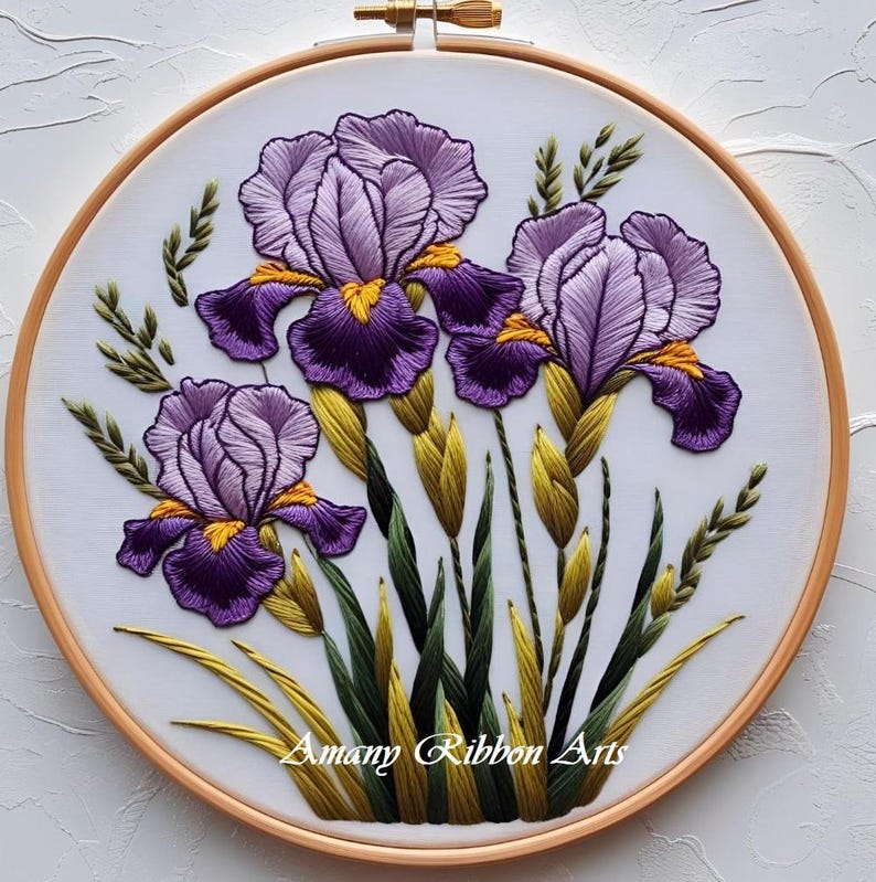 Iris Embroidery Pattern PDF: Iris Flowers Bouquet, Beginner's Guide ...
