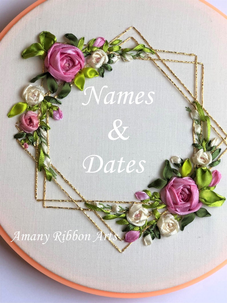 Personalized Floral Ribbon Embroidered Hoop, Wedding Gift, 8" - Etsy