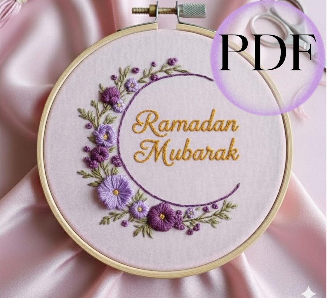 Ramadan Mubarak Embroidery Pattern: Beginner DIY Colorful Wall Art (PDF ...