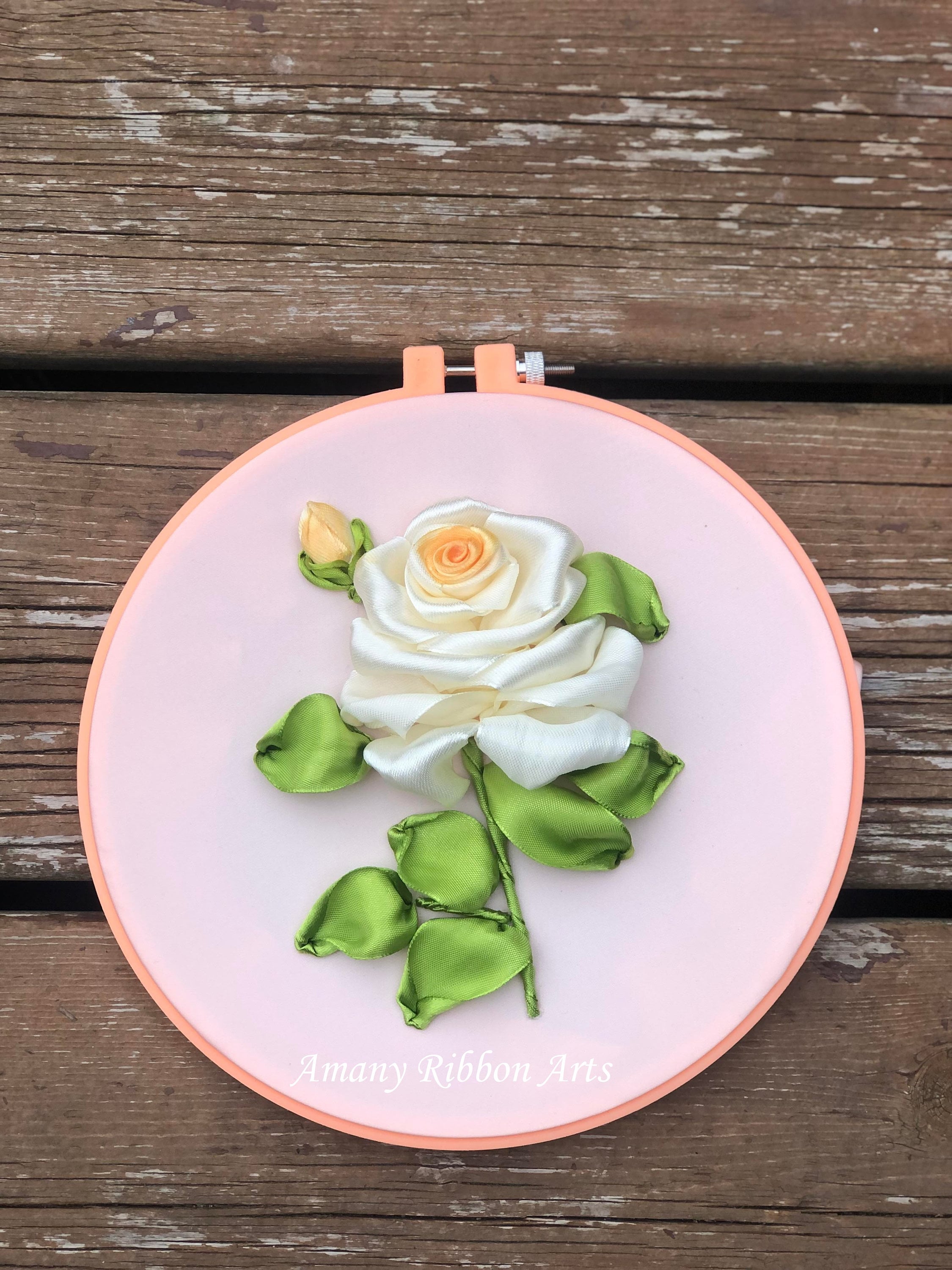 Embroidered Rose, Ribbon Work, Ribbon Embroidery Art, Wall Hanging Art ...