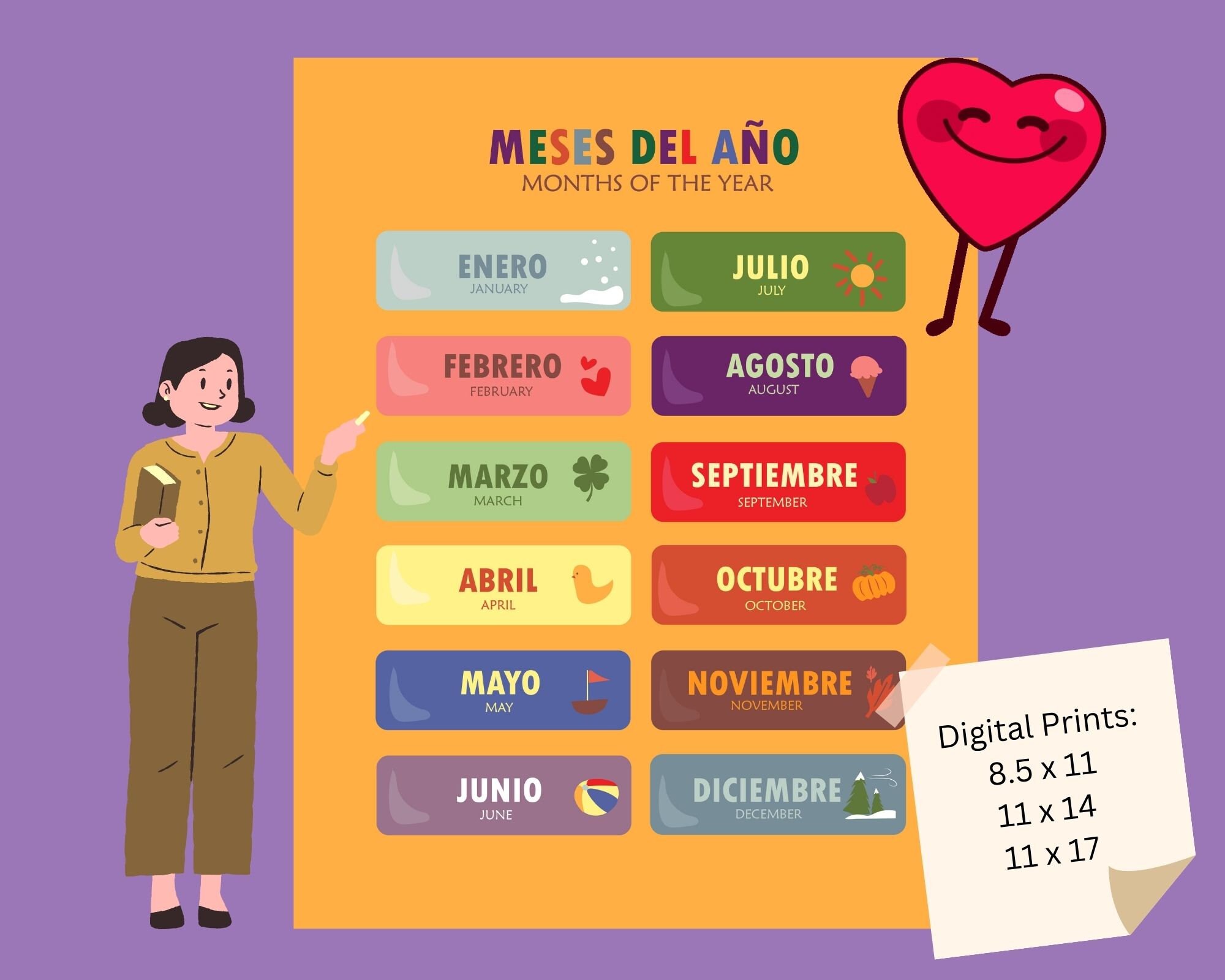 Bilingual Spanish Posters, Montessori Educational Learning Poster for ...