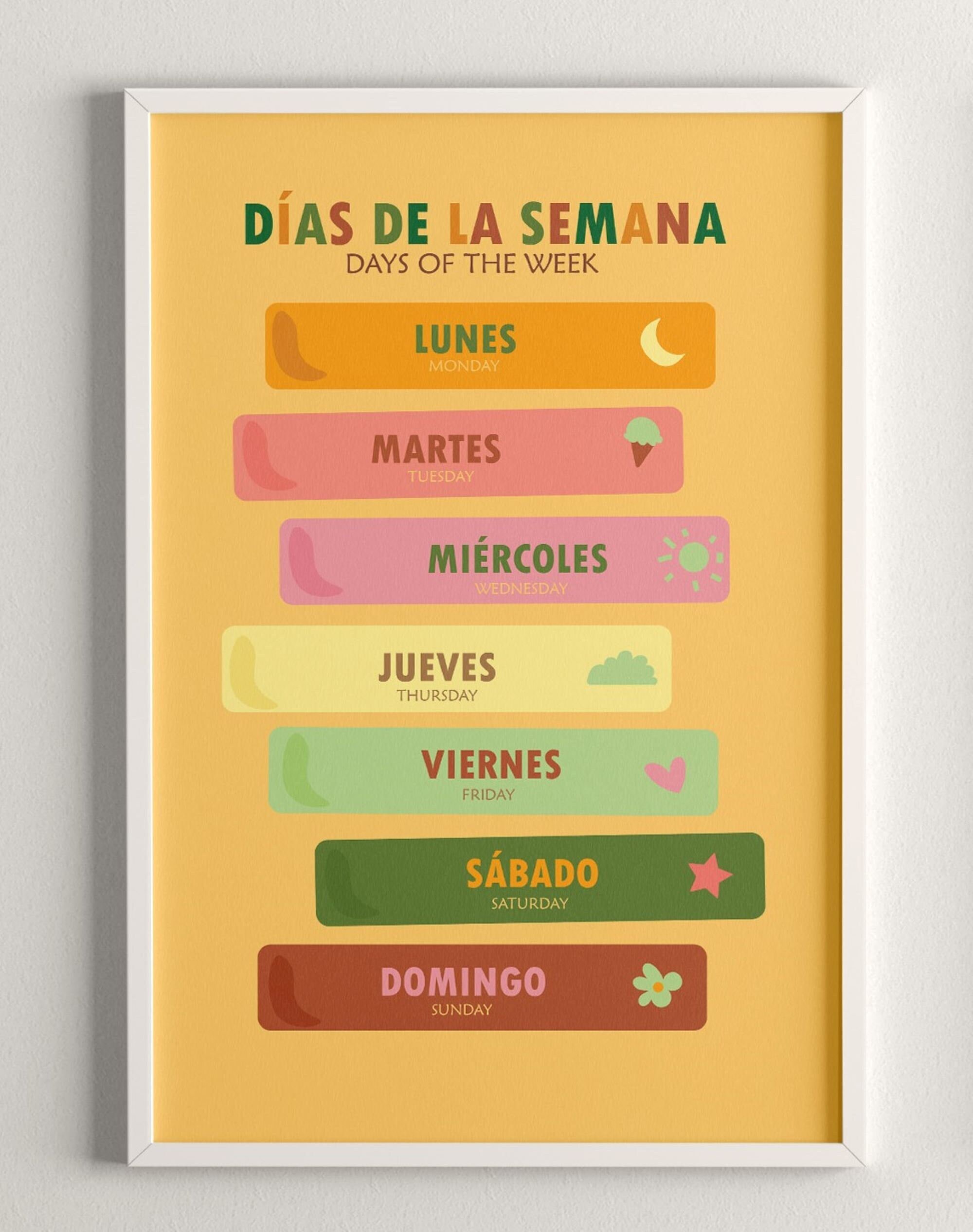 Spanish Bilingual Educational Classroom Poster Days of the - Etsy