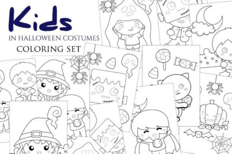 Halloween Coloring Pages Kids in Costumes Coloring Pages - Etsy