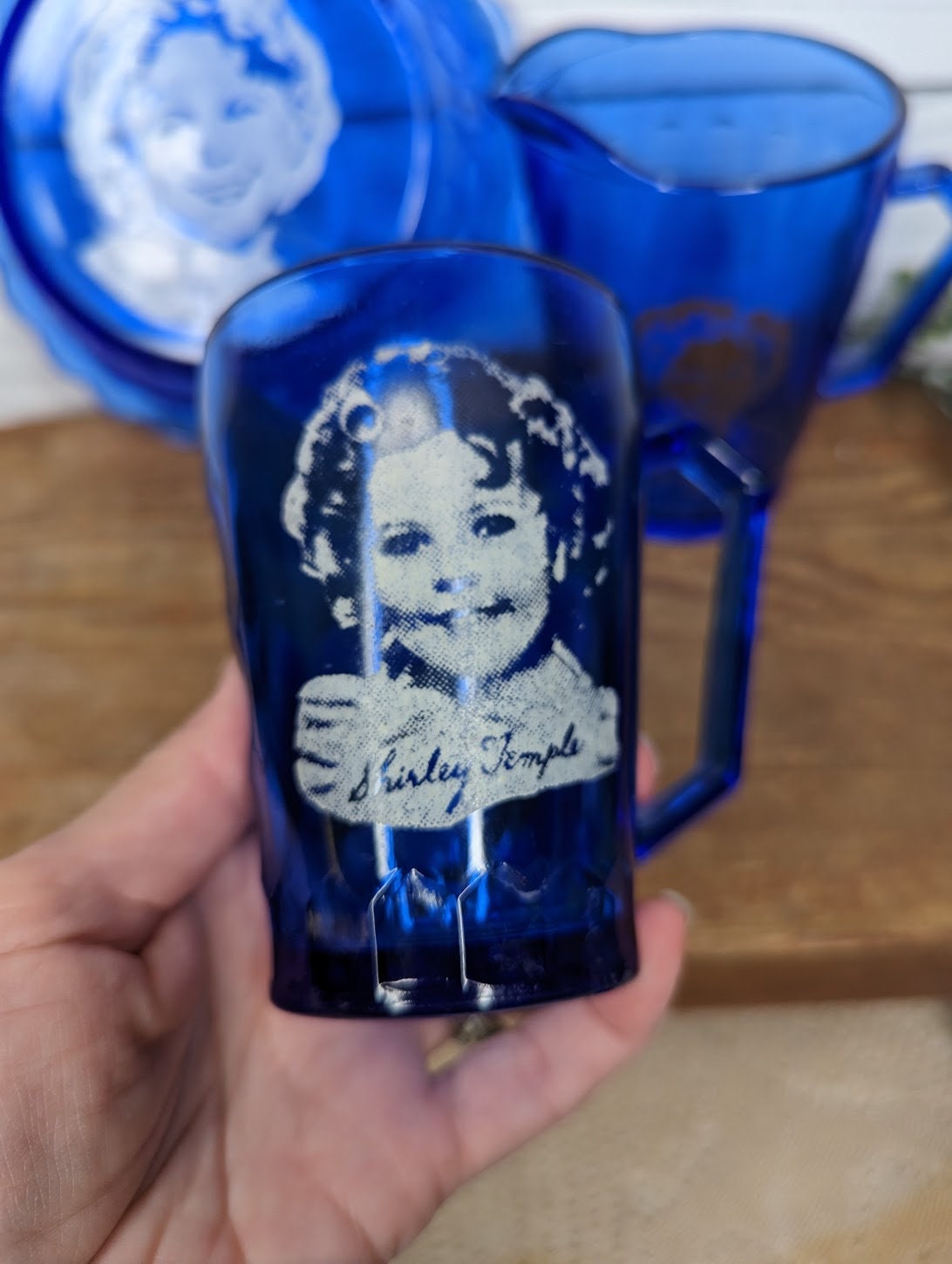 Vintage Cobalt Blue Shirley Temple Set Cup Bowl And Creamer Etsy