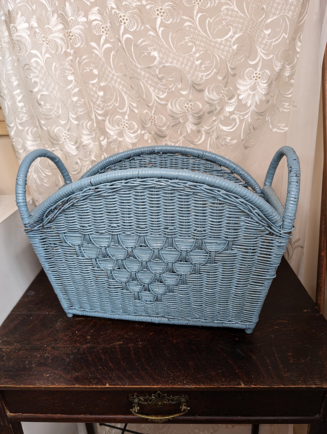 Vintage Basket Dusty Blue Spring Decor - Etsy