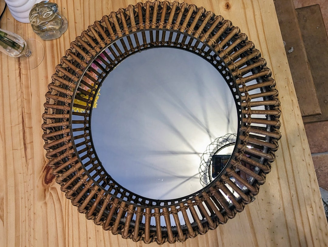 Vintage Round Rattan Mirror Umbra by Matt Carr - Etsy