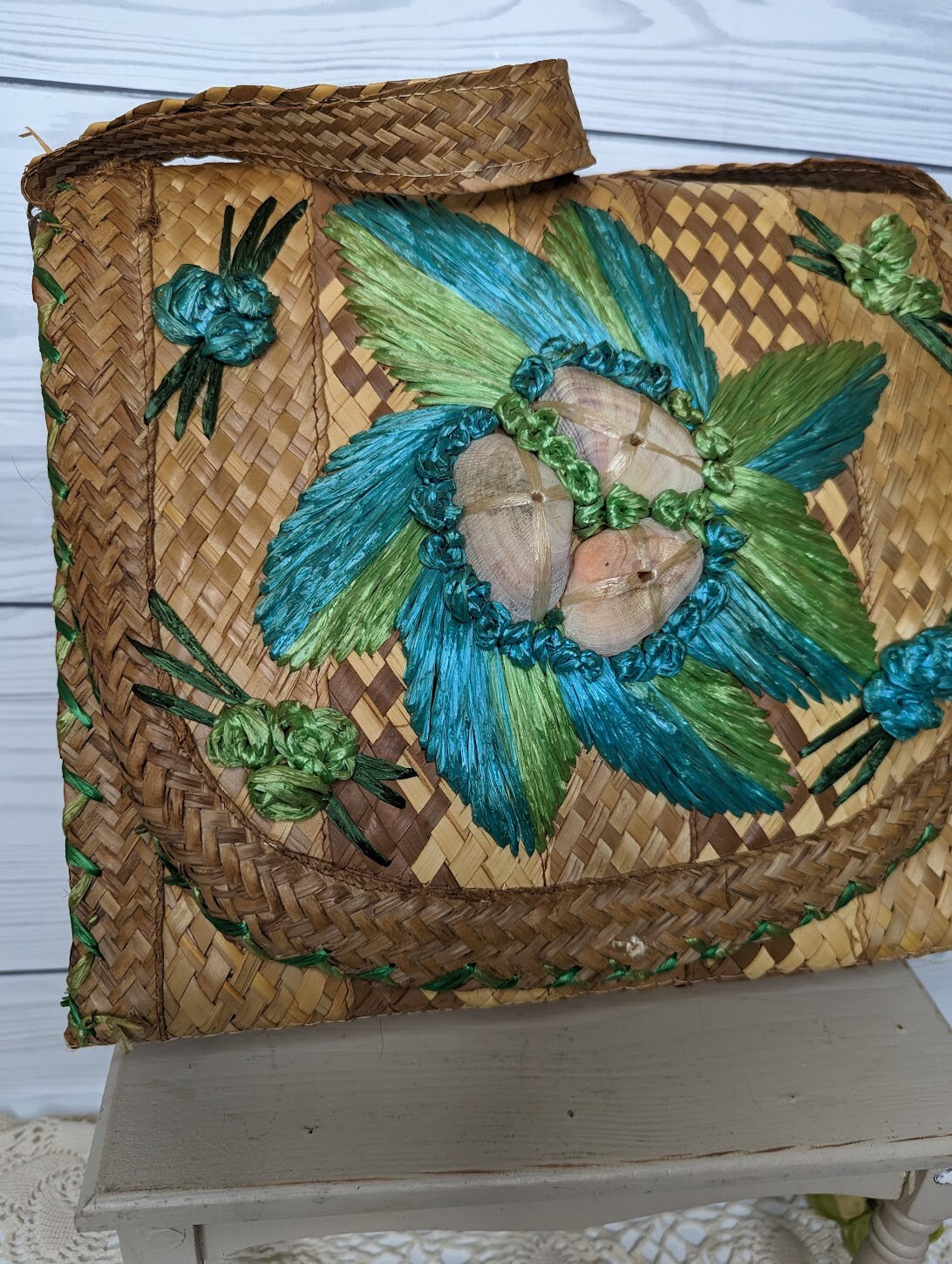 Vintage Woven Straw One Strap Purse With Seashells and Flower Design - Etsy