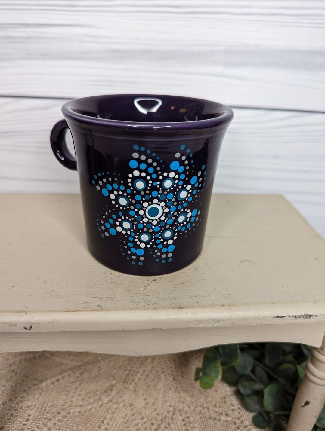Purple Fiestaware Mug Hand Painted With Dot Mandala - Etsy