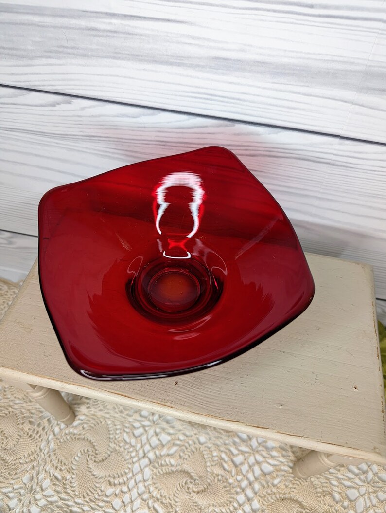 Vintage Viking Glass Red Bowl - Etsy