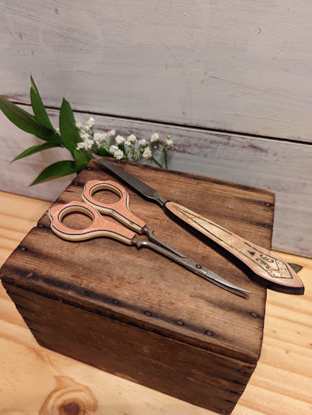 Vintage Pink Bakelite Vanity Set Scissors and Nail File - Etsy