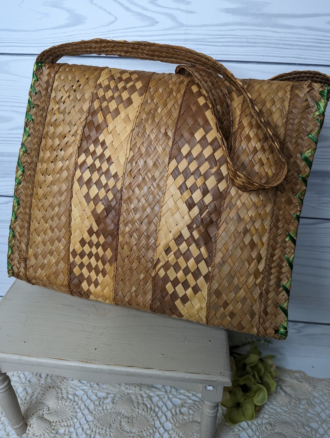 Vintage Woven Straw One Strap Purse With Seashells and Flower Design - Etsy