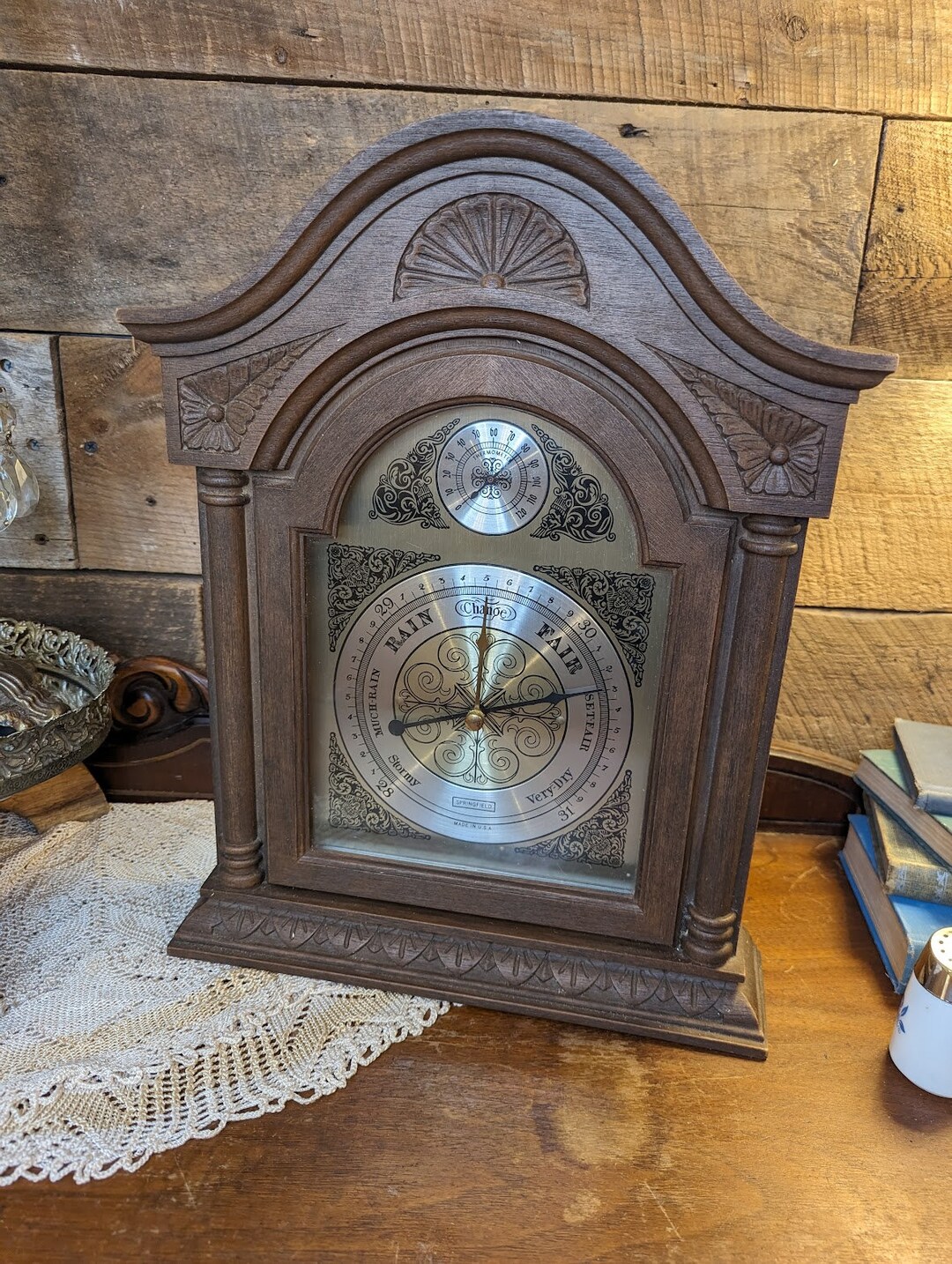 Vintage Barometer Carved Wood Look and Gold Detail - Etsy