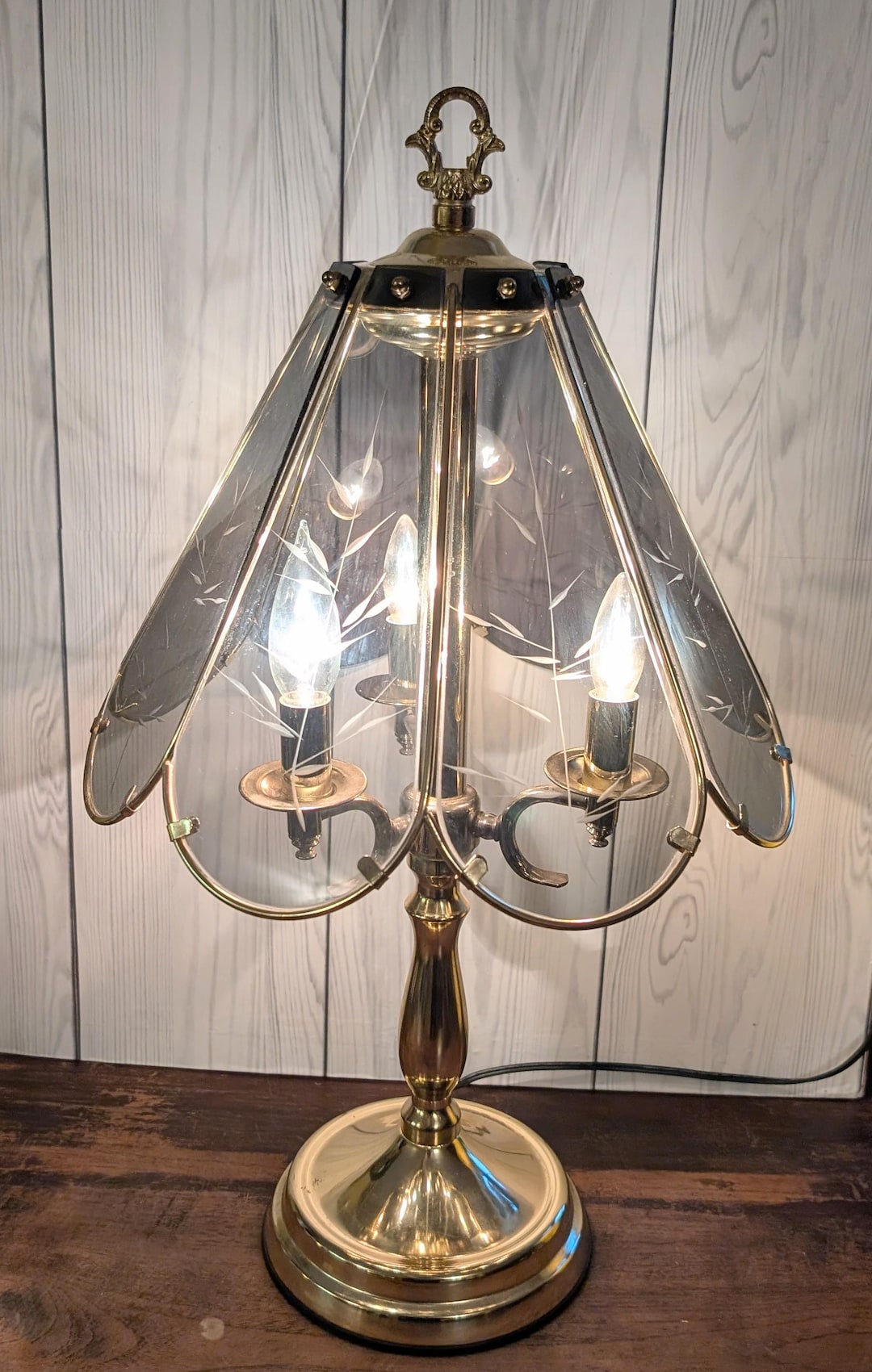 Vintage Touch Lamp With Gray Floral Etched Shade - Etsy