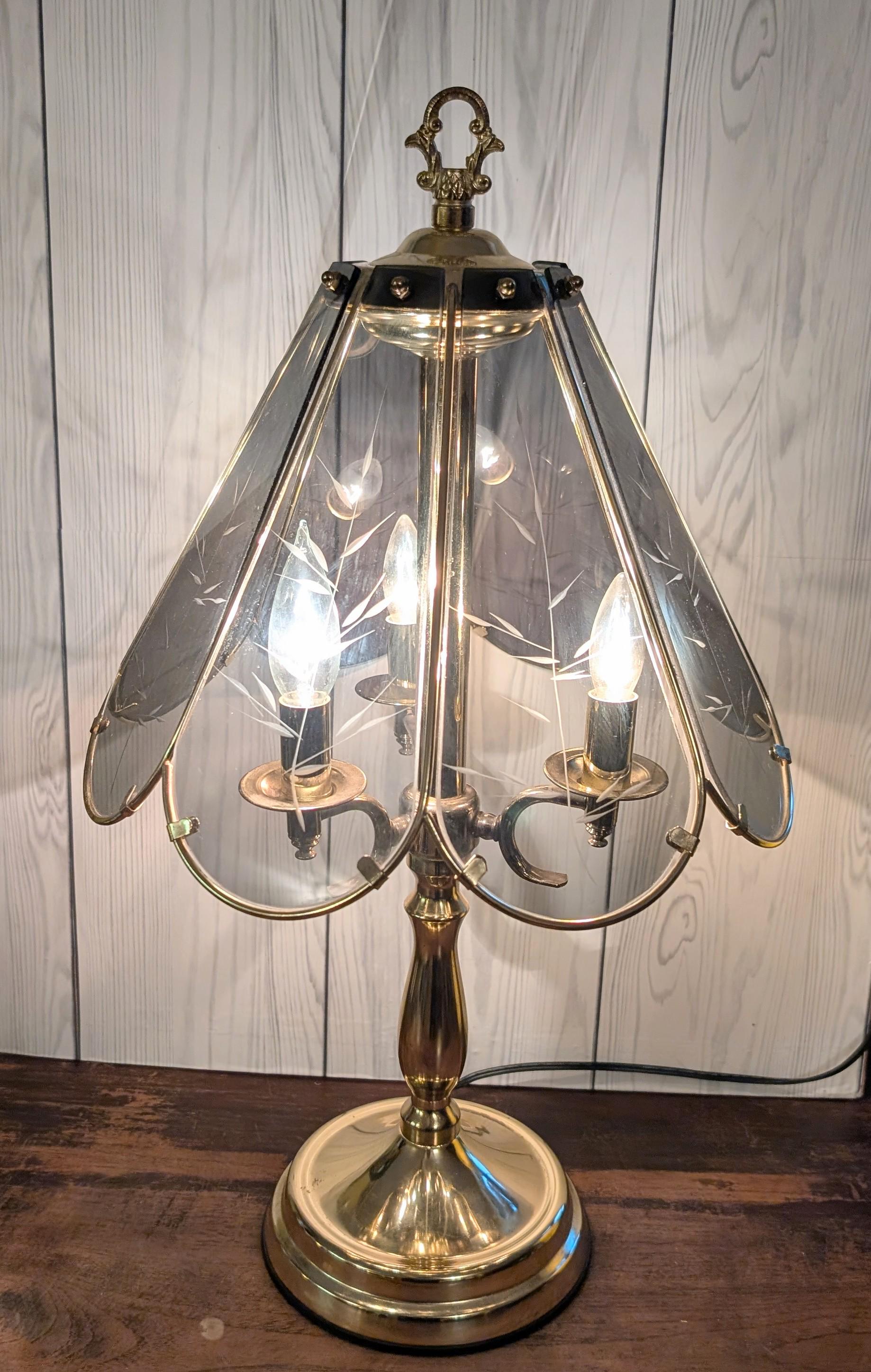Vintage Touch Lamp With Gray Floral Etched Shade - Etsy