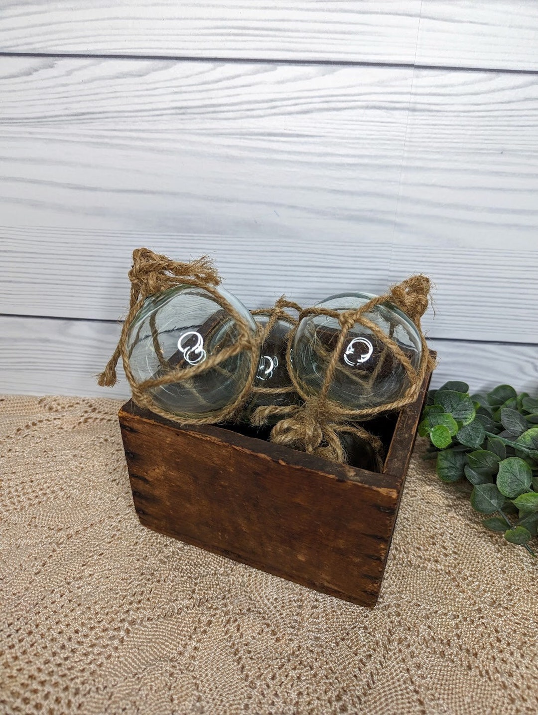 Vintage Teal Glass Nautical Globes in Buri Rope Set of Four - Etsy