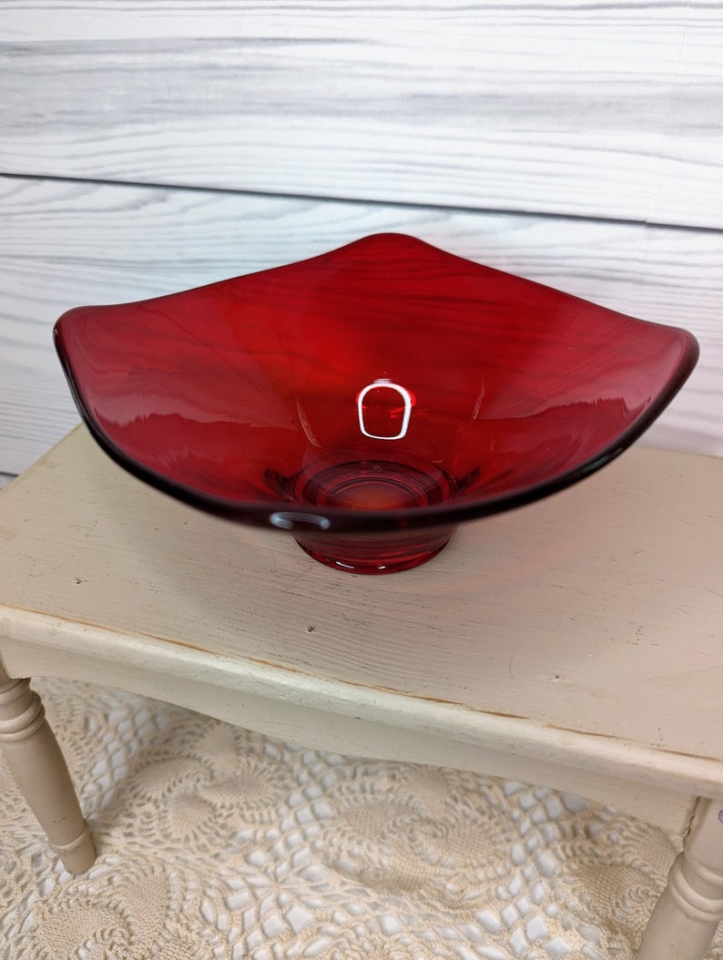 Vintage Viking Glass Red Bowl - Etsy