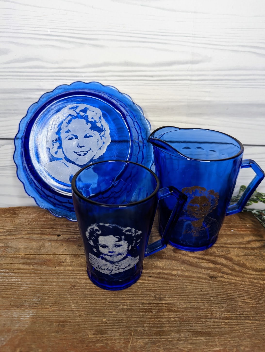 Vintage Cobalt Blue Shirley Temple Set Cup Bowl And Creamer Etsy