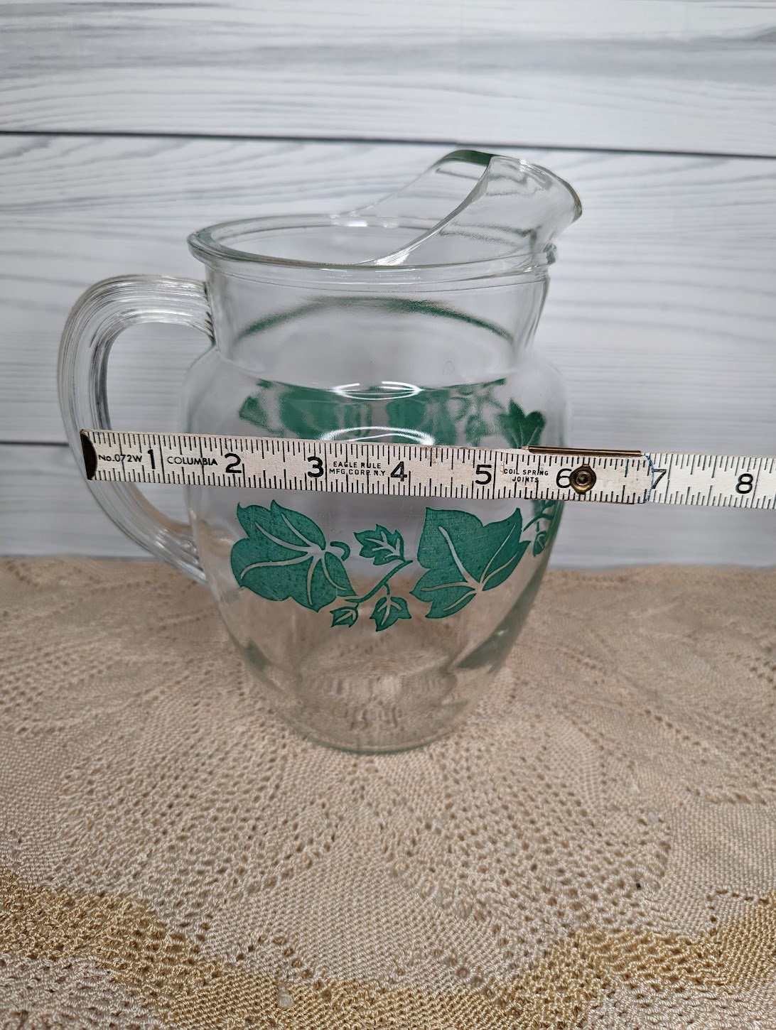 Vintage Clear Glass Pitcher With Green Ivy Detail - Etsy