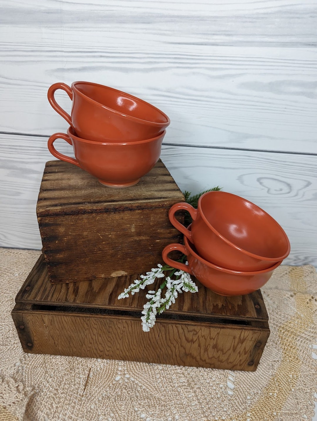 Vintage Hazel Atlas Ovide Rust Color Tea Cups Four Available - Etsy