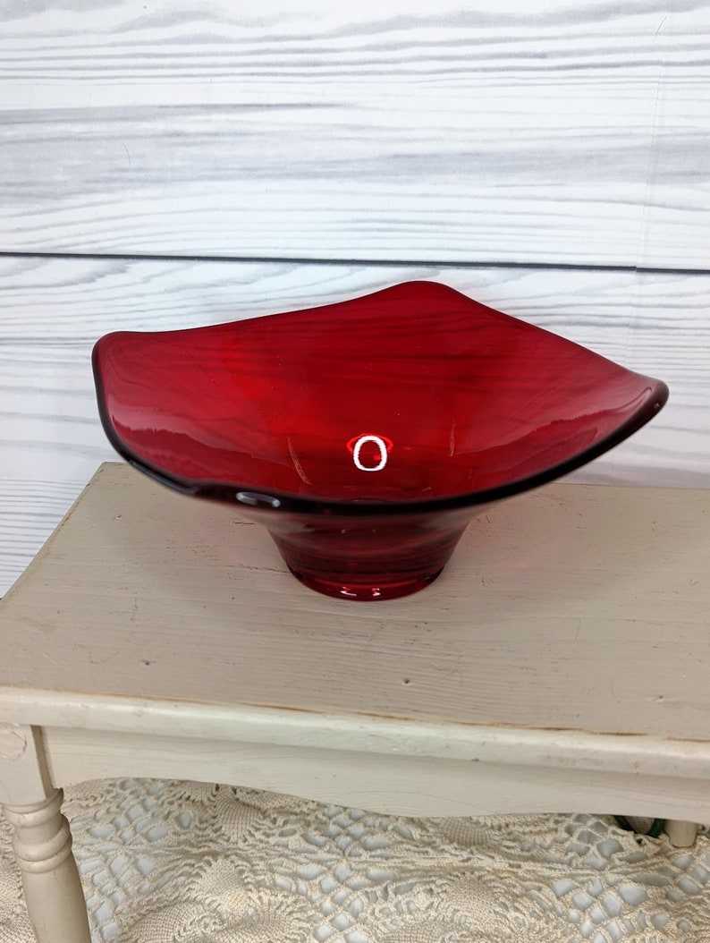 Vintage Viking Glass Red Bowl - Etsy