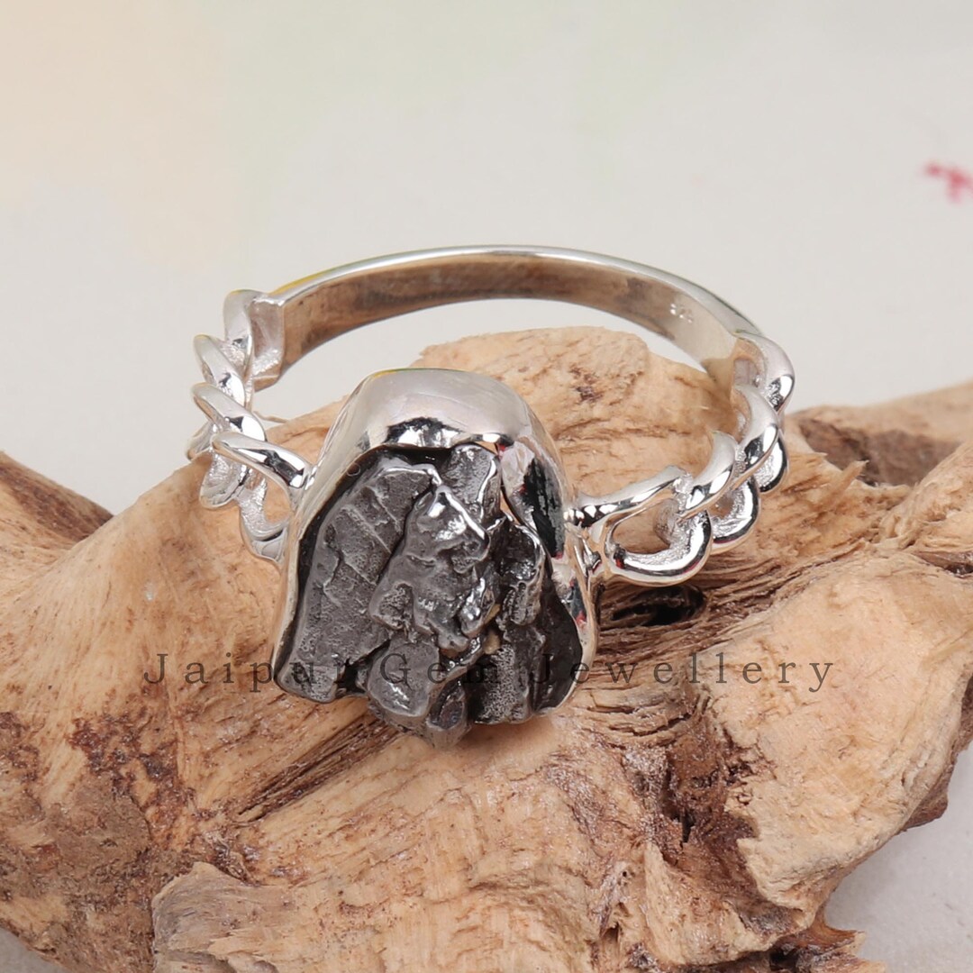Raw Meteorite Gift Ring, Silver Rings, Twisted Girls Silver Ring, Raw ...