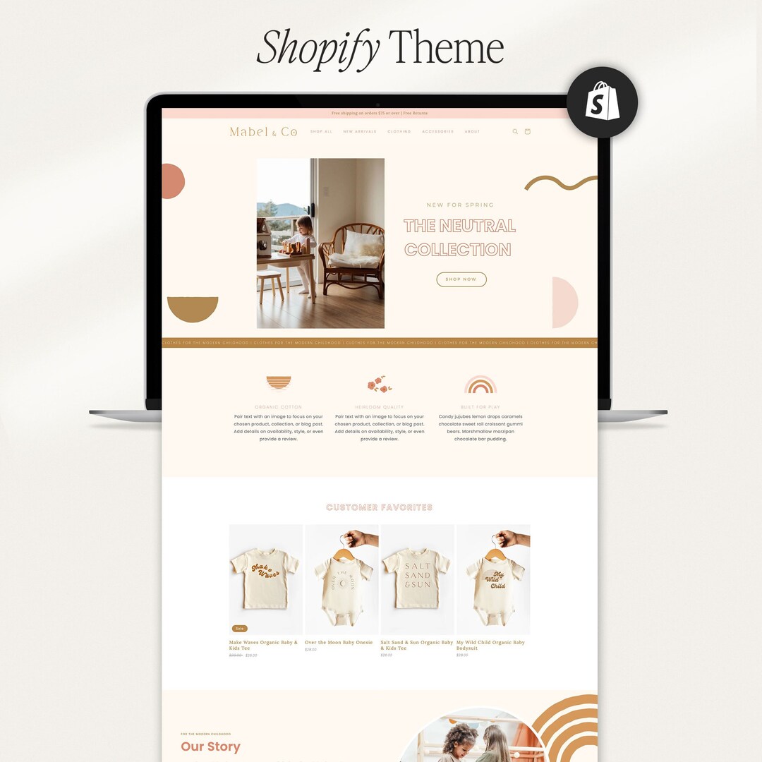Boho Shopify Theme Kids Shopify Template Luxury Boutique Aesthetic Shopify Website Boho Baby ...