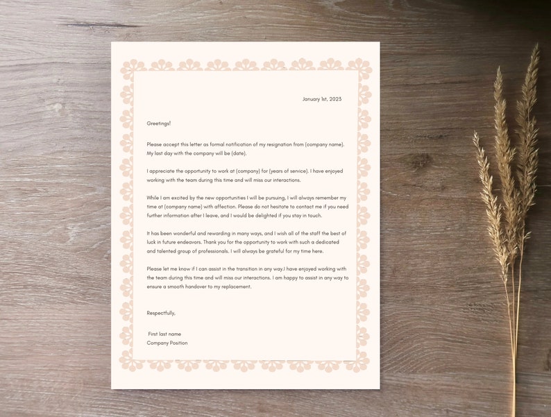 Professional Resignation Letter Template Customizable on Canva - Etsy