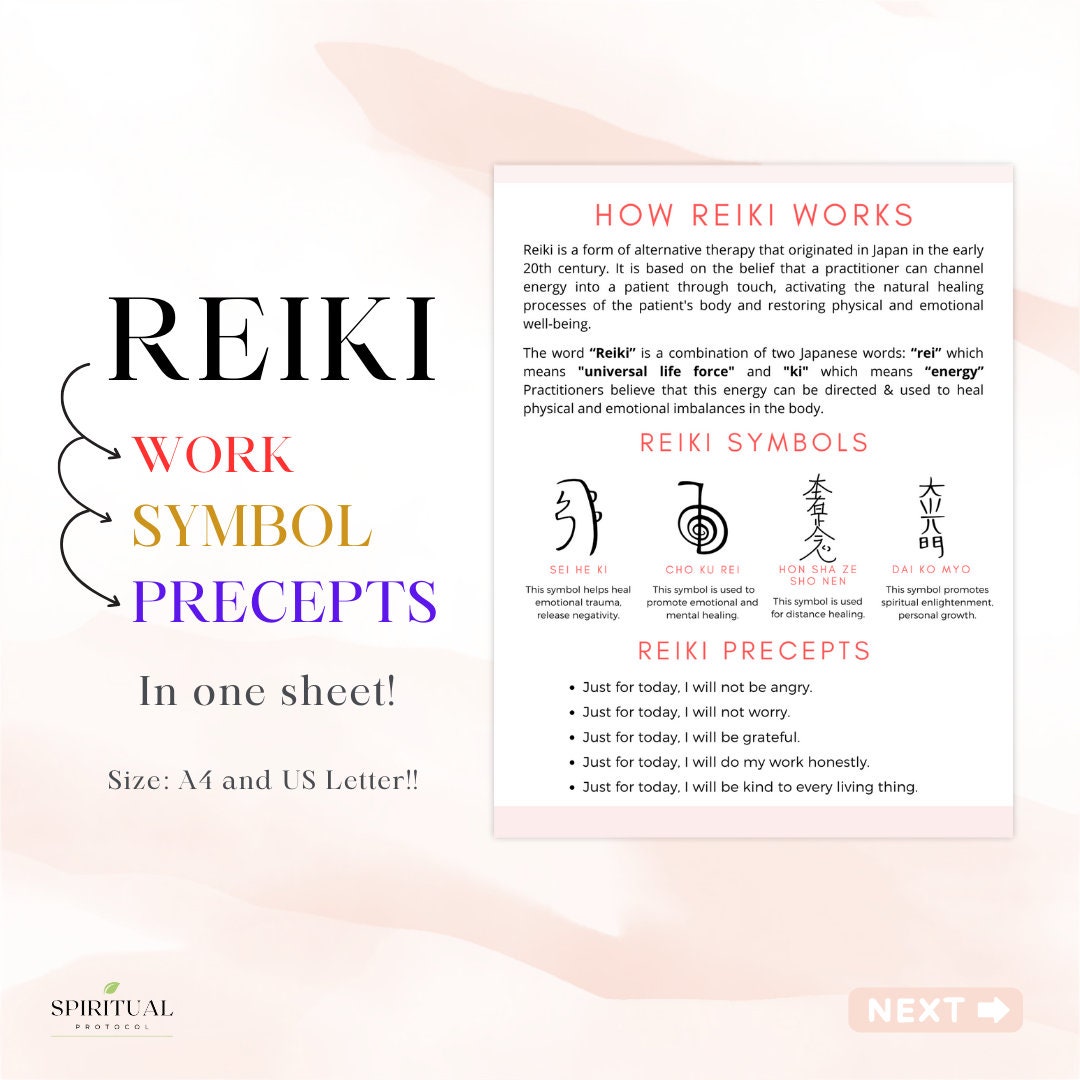 How Reiki Works, Reiki Symbols and Reiki Precepts Sheet (printable and ...