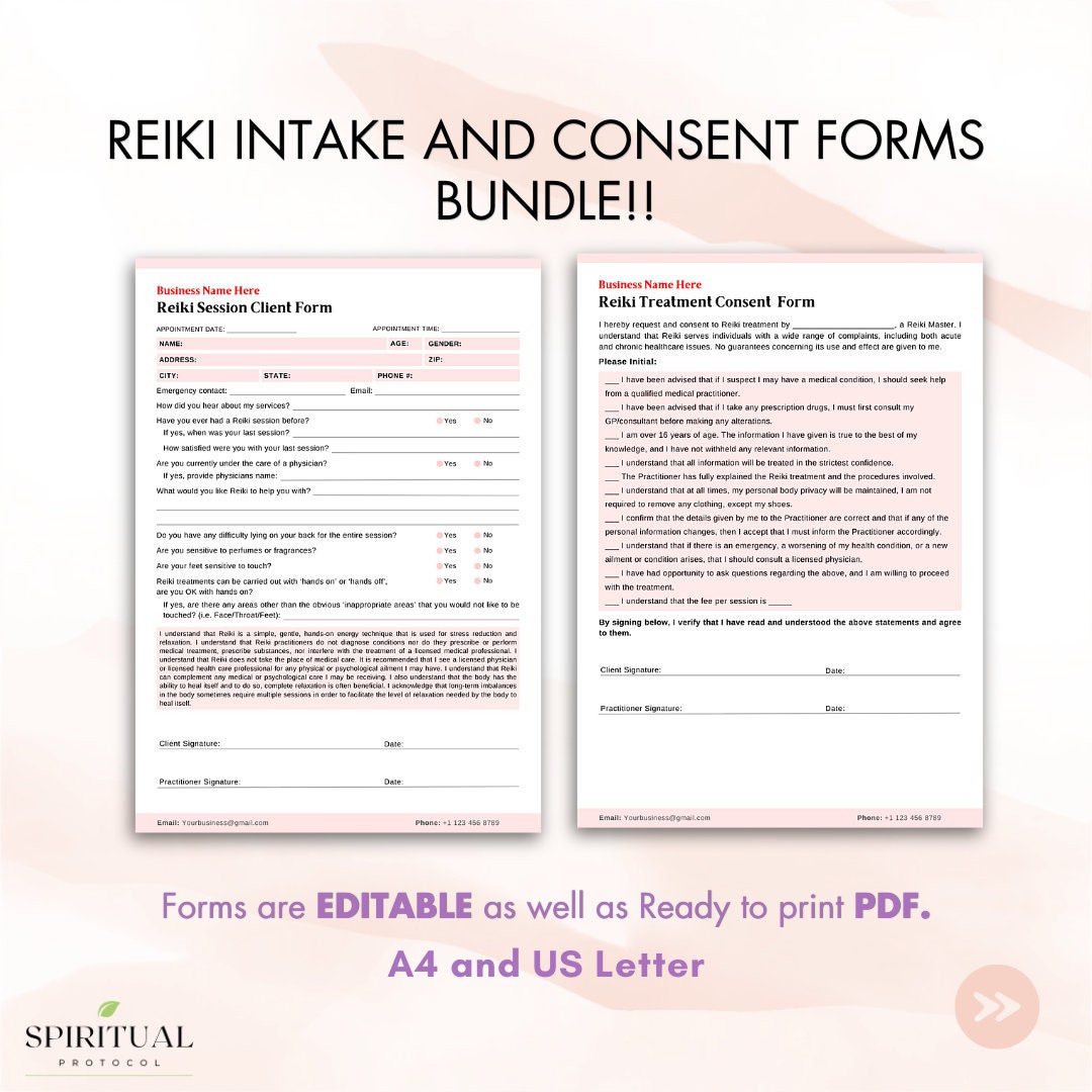 Reiki Intake & Consent Form Bundle: Editable Templates (PDF) - Etsy