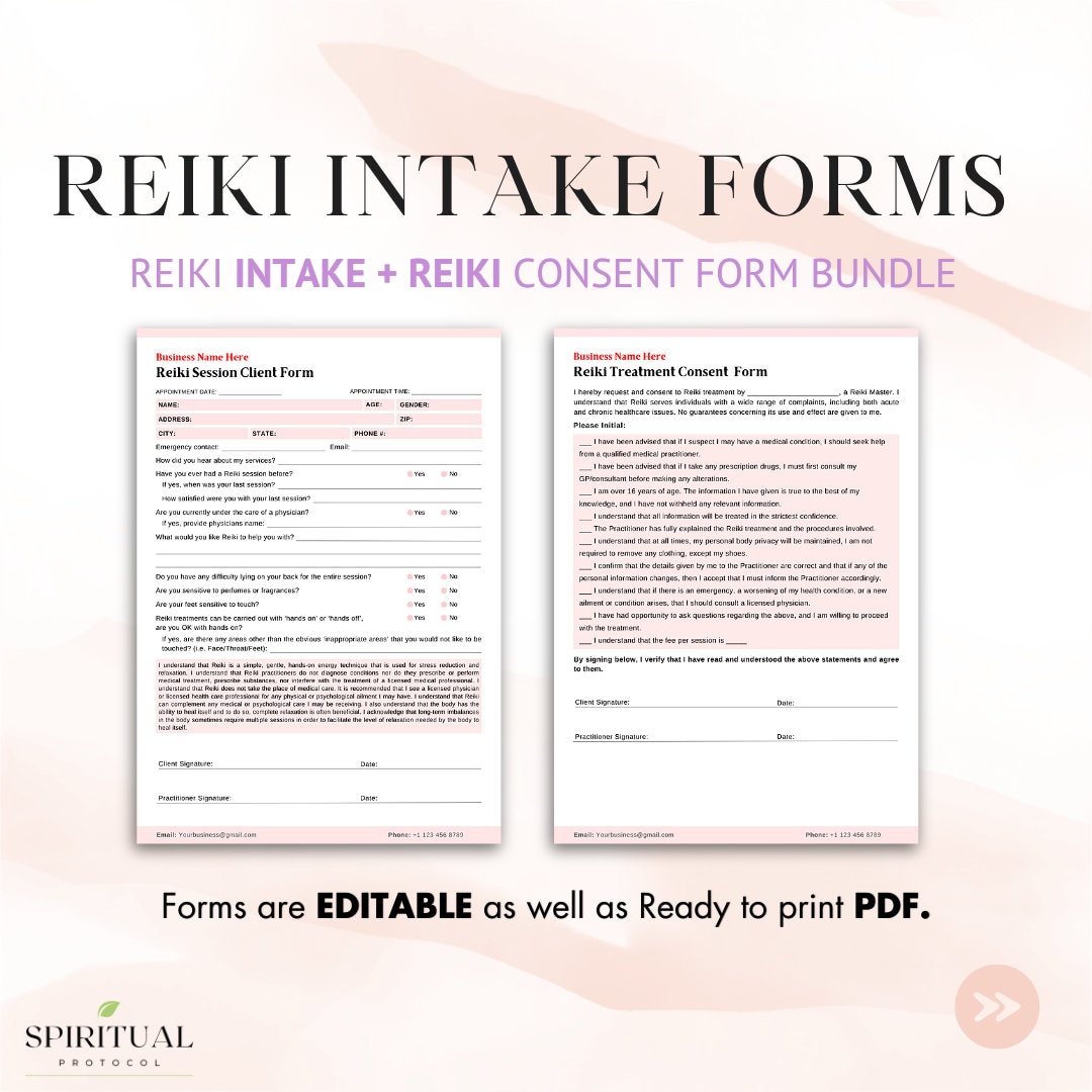 Reiki Consent Form - Reiki Intake Form - Reiki Practitioner Digital ...