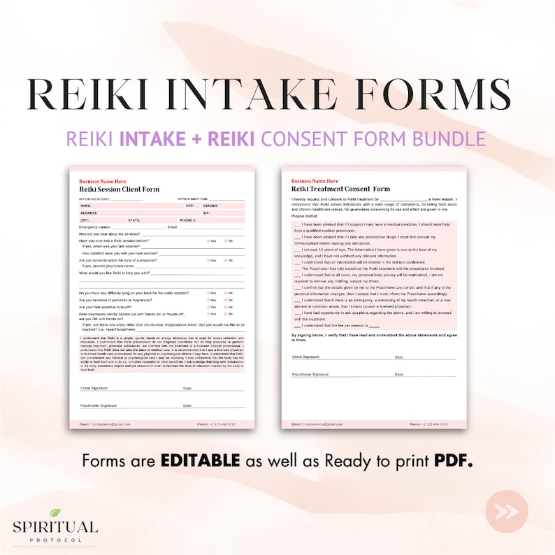 Reiki Intake & Consent Form Bundle: Editable Templates (PDF) - Etsy