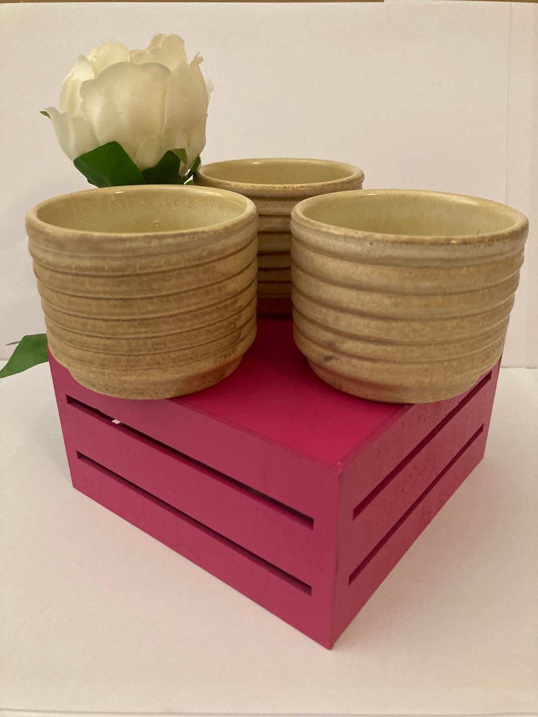 Flower Planter Set of 3 Cachepot Planter Grooves Ceramic Ceramics ...