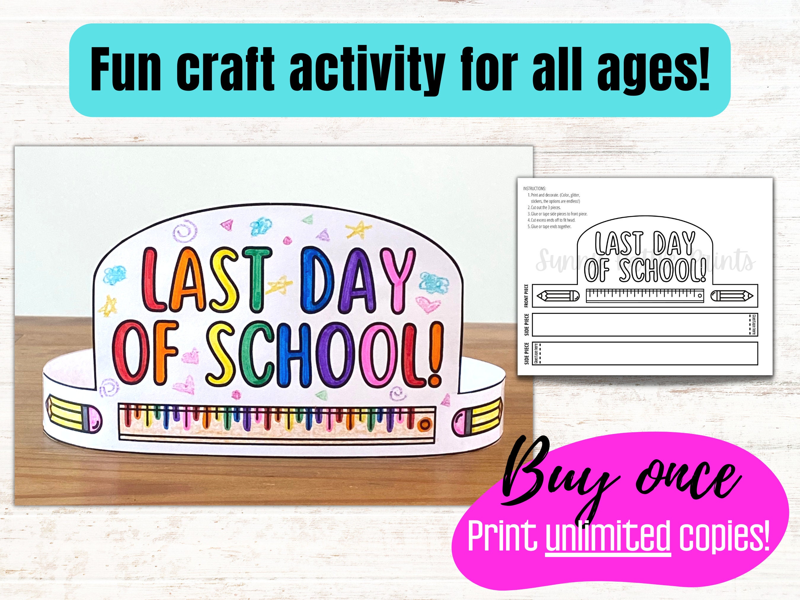 Last Day of School Paper Crown Hats | Kids Craft Activity | Coloring ...