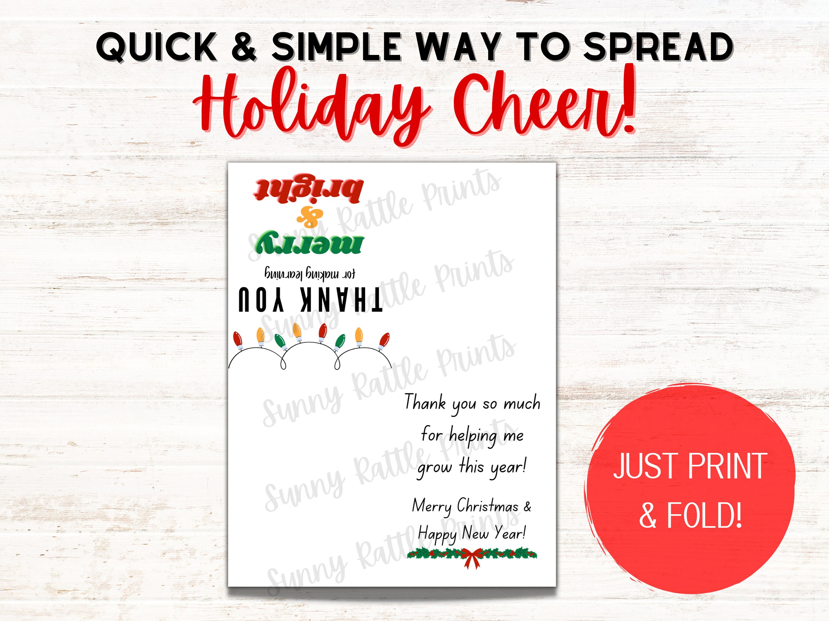 Teacher Christmas Thank You Card, Teacher Appreciation Card, Holiday ...