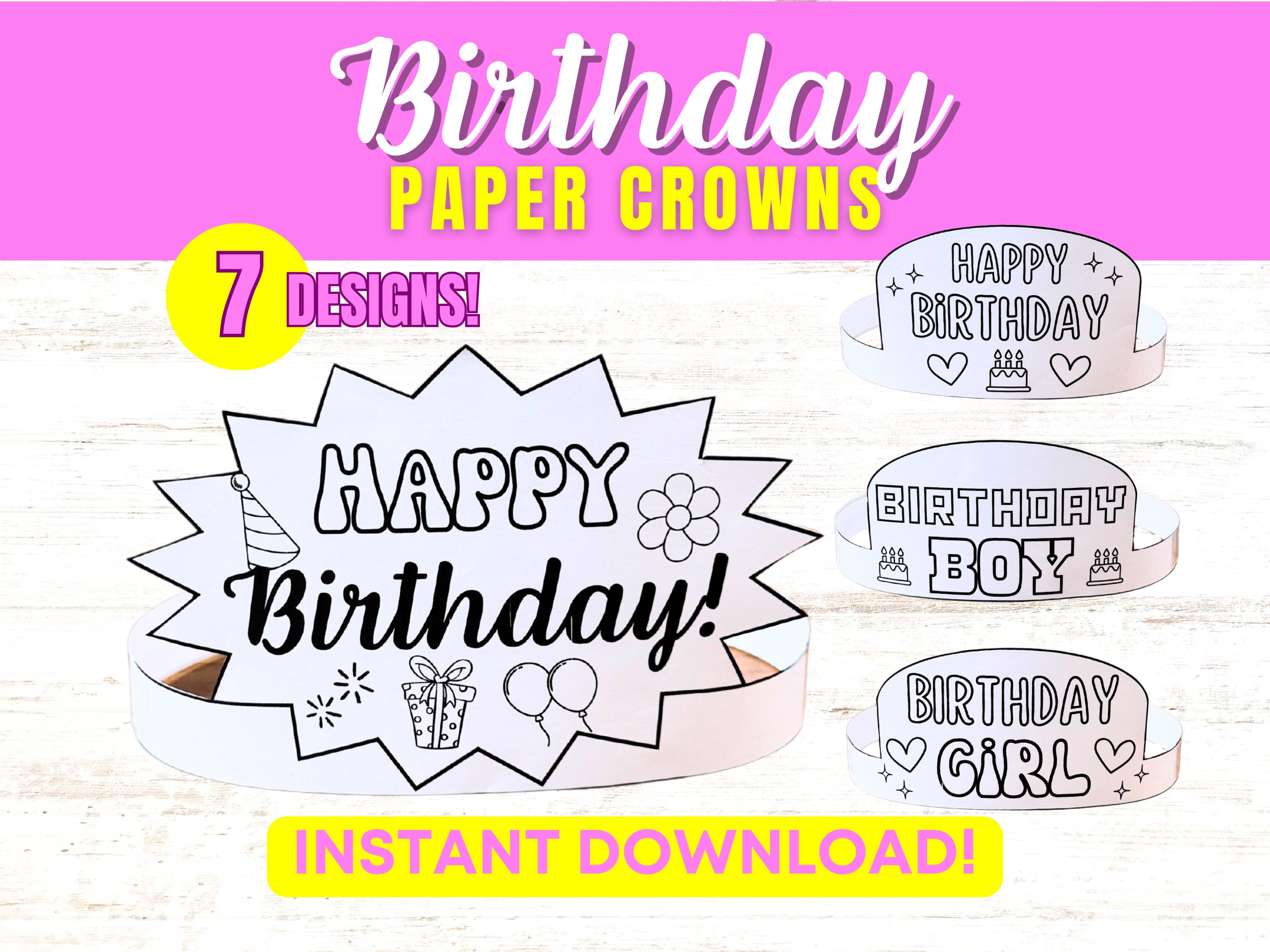 Printable Birthday Crown Craft: Kids Coloring Party Hats (PDF Download ...