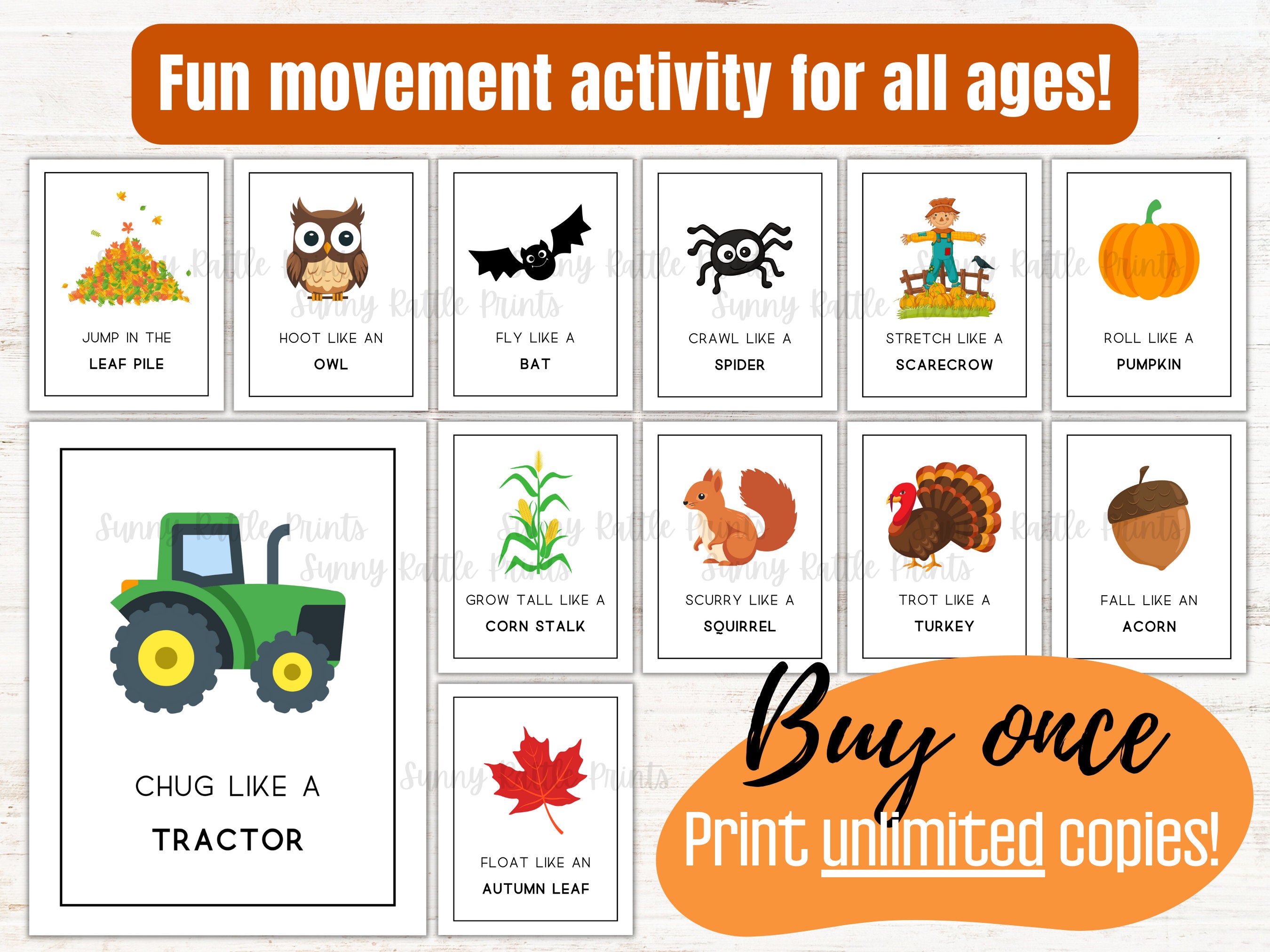 Fall Movement Cards & Dice | Printable Autumn Activity Flashcards for ...