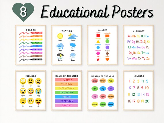 8 Educational Posters Classroom Wall Art Nursery Decor - Etsy