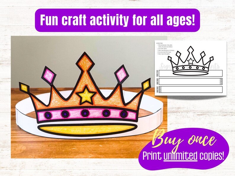 Printable Royal Paper Crown Hats: Kids Coloring Craft (PDF Download) - Etsy