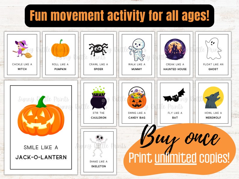 Halloween Movement Cards & Dice: Kids Activity (digital Download) - Etsy