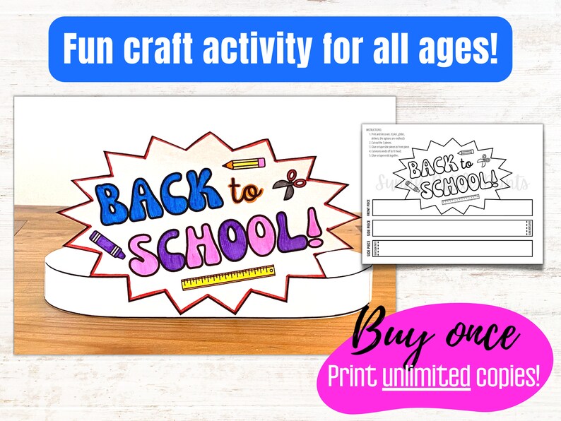 Back to School Paper Crown Hats | 1st Day of School Kids Craft Activity ...